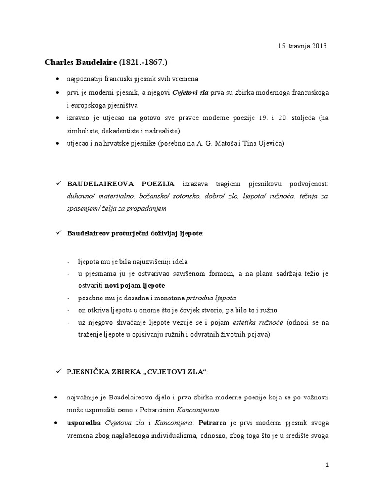Toaz - Info Charles Baudelaire Cvjetovi Zla PR | PDF