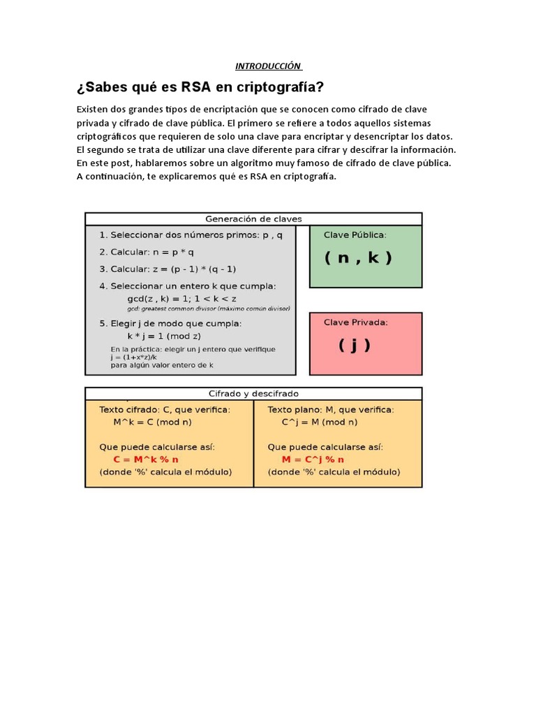 Introducción a la Criptografía RSA | PDF | Clave (criptografía) | Cifrado