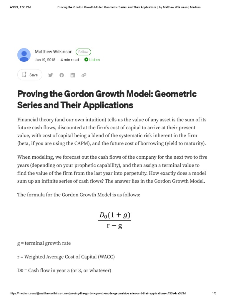 Proving The Gordon Growth Model - Geometric Series and Their Applications - by Matthew Wilkinson ...