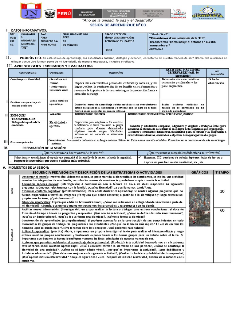 1.3.1 - Sesion de 1° Grado DPCC | PDF | Aprendizaje | Evaluación