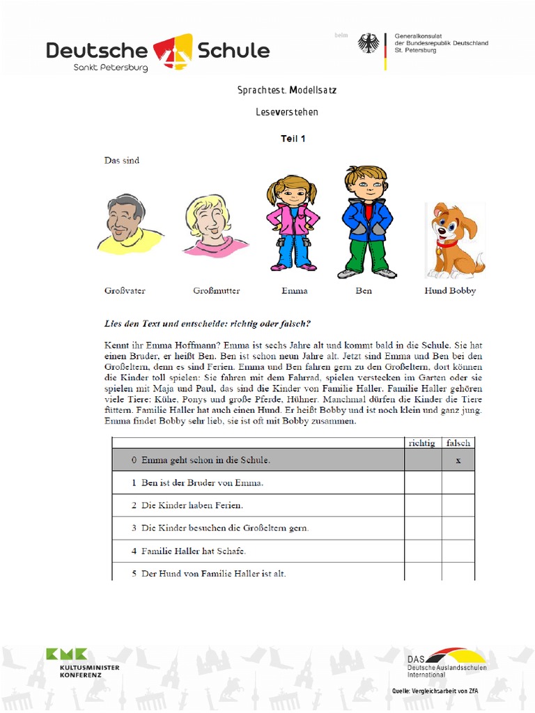 Sprachtest A1 Kl3 Modellsatz | PDF