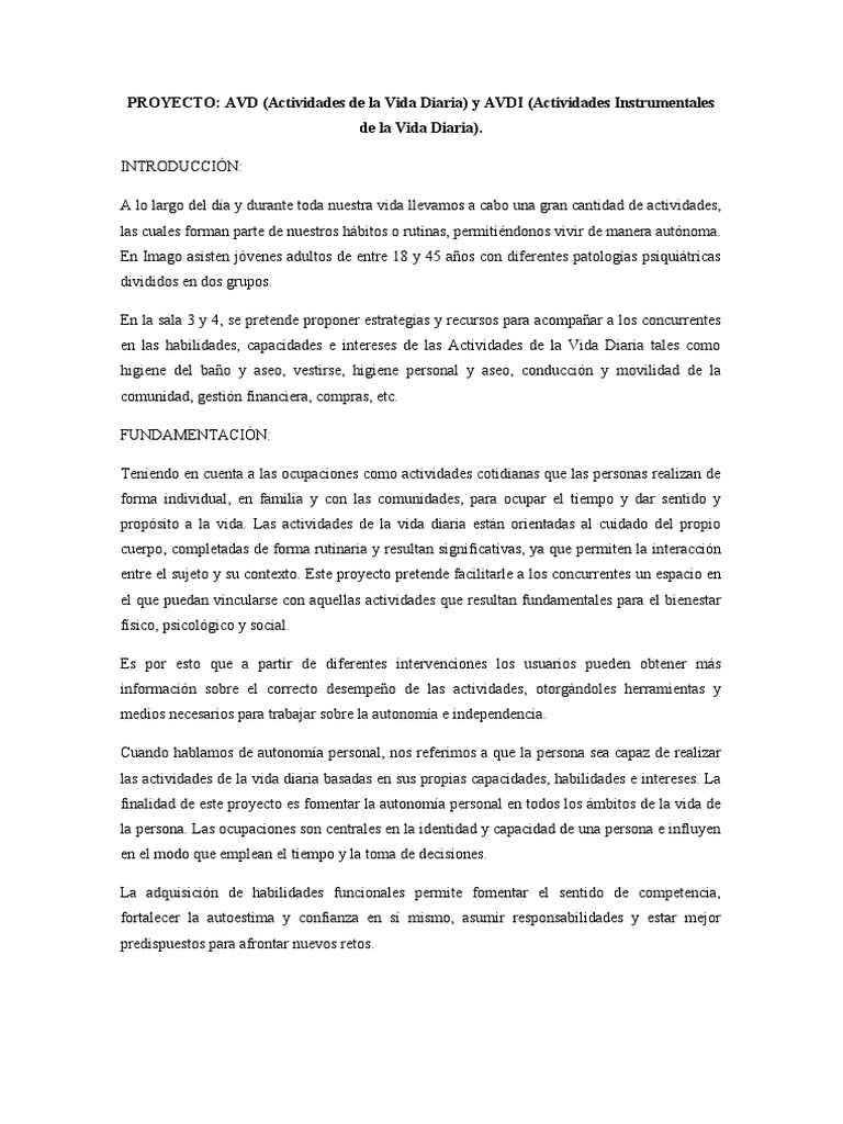 Proyecto. AVD. | PDF | Higiene | Ciencia cognitiva