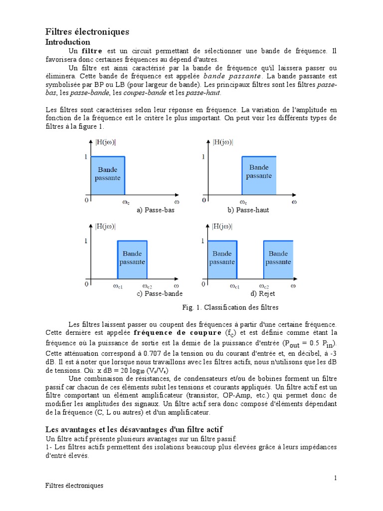 Classification des filtres électroniques | PDF | Filtre (électronique ...
