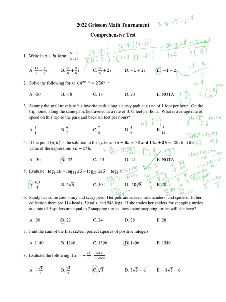 2022 Grissom Math Tournament Problems | PDF | Triangle | Circle
