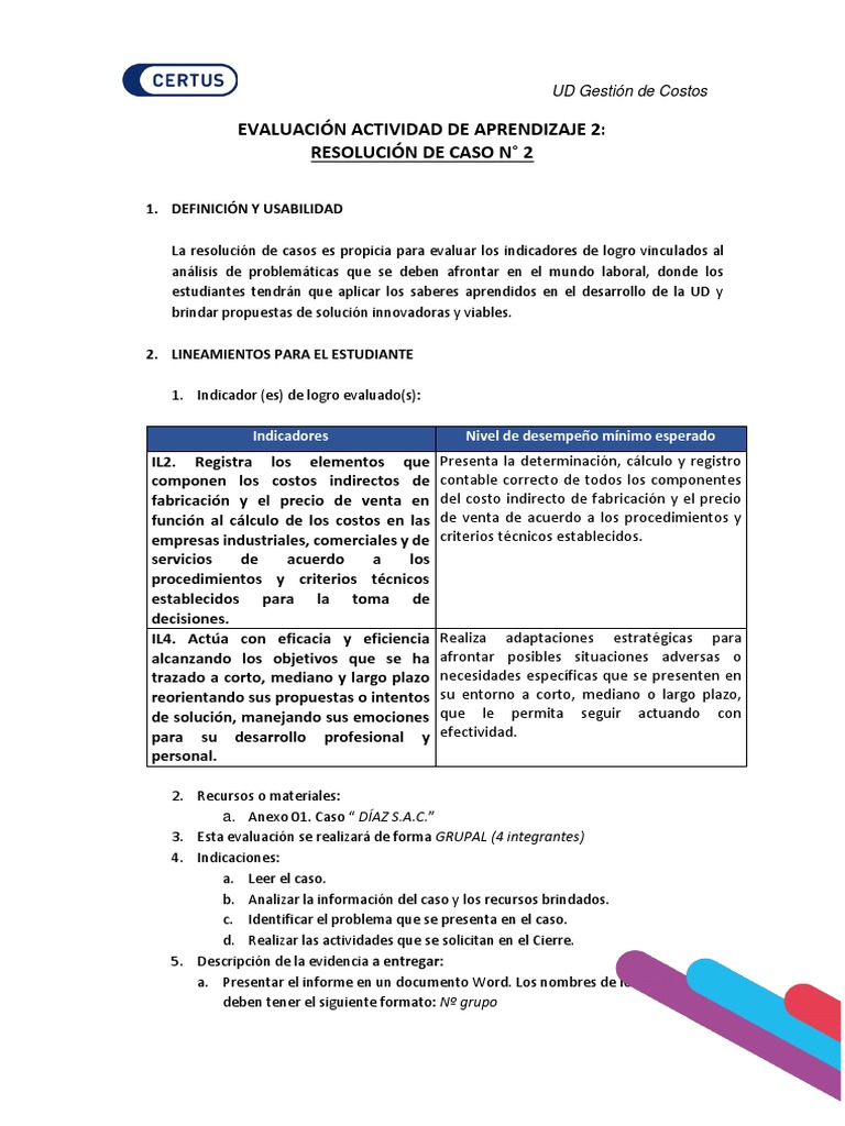 Lineamientos de Evaluación Caso AA2 | PDF | Costo | Evaluación
