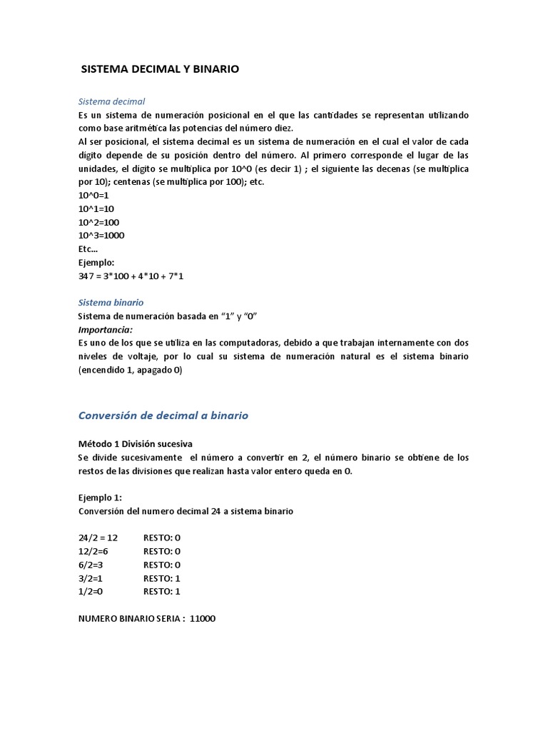 Sistemas Numéricos: Decimal y Binario | PDF | Decimal | Notación
