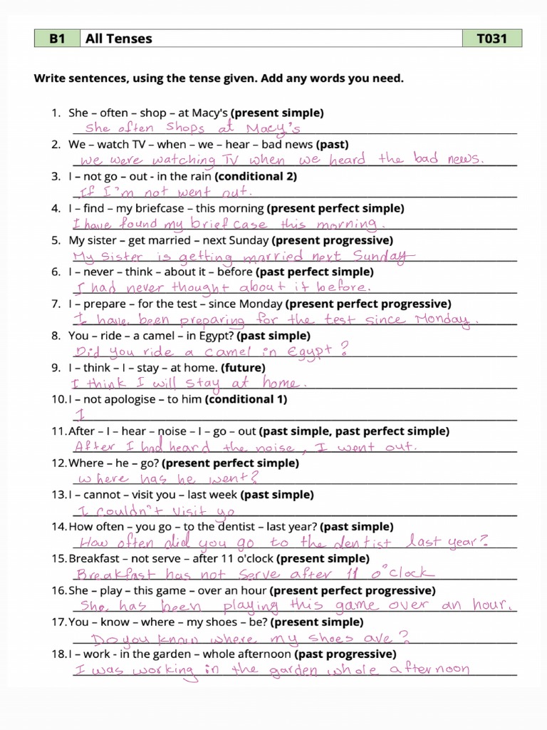 B1 All Tenses Tasneem | PDF