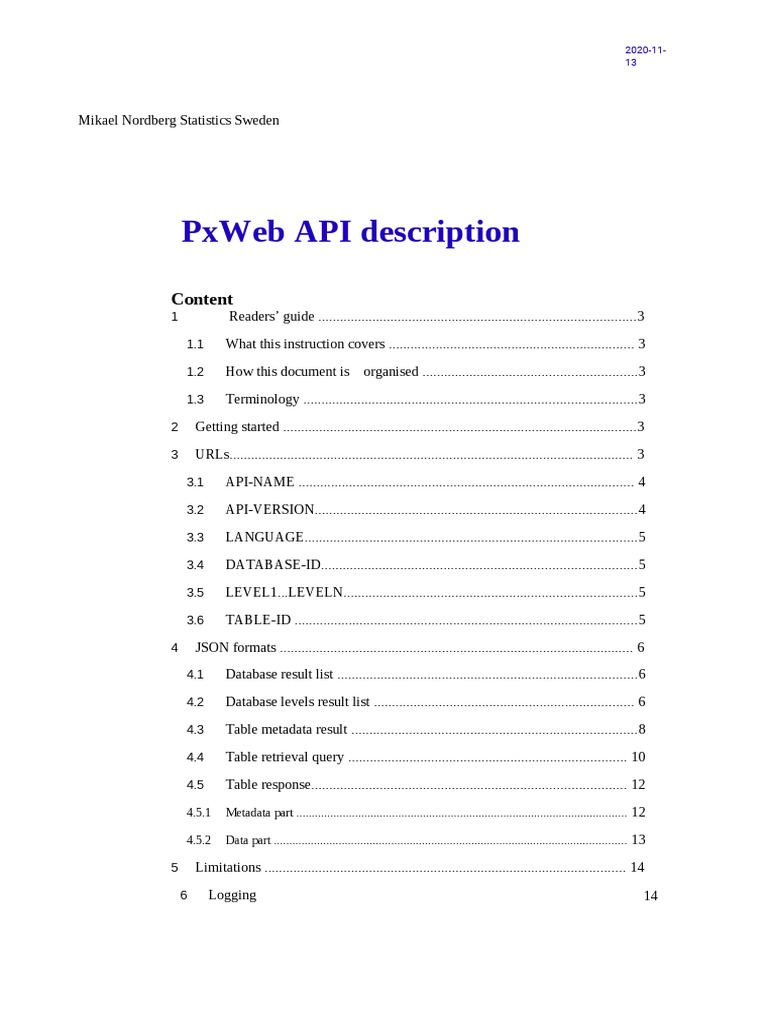 PxAPI Description | PDF | Json | Databases