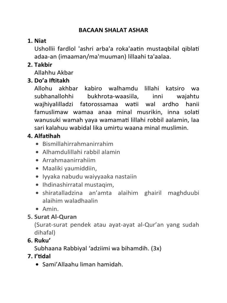 Bacaan Ashar | PDF