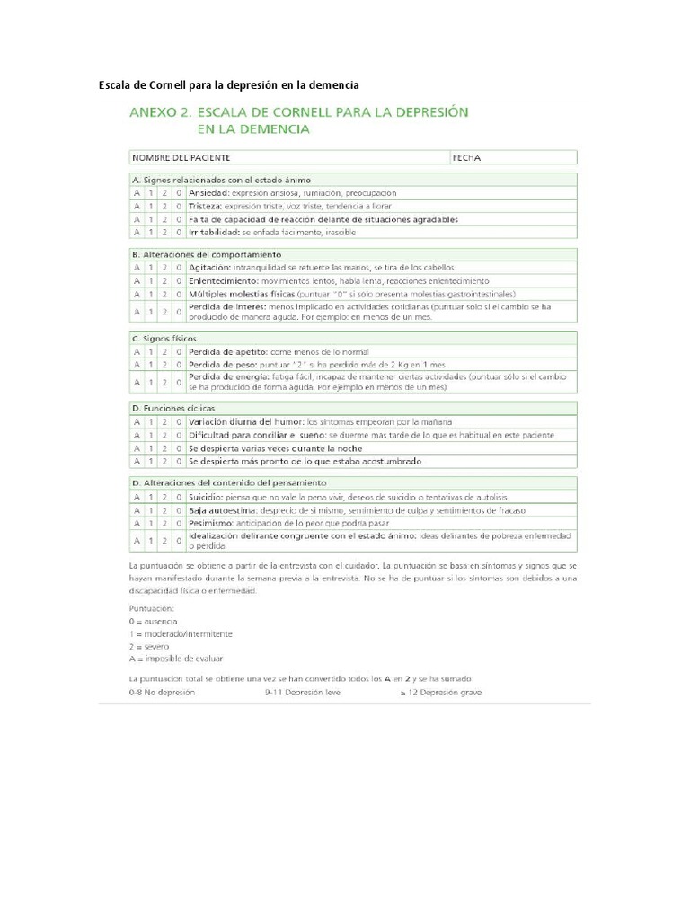 Escala de Goldberg y Cornell | PDF | Trastorno depresivo mayor | Síntoma