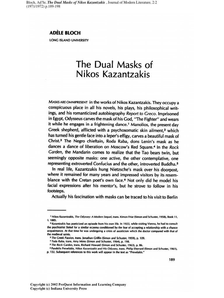 Bloch, Adèle - The Dual Masks of Nikos Kazantzakis (Sobre Todo y ...