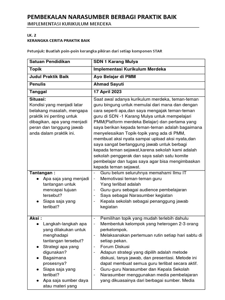 Pembelajaran Praktik Baik Kurikulum Merdeka | PDF