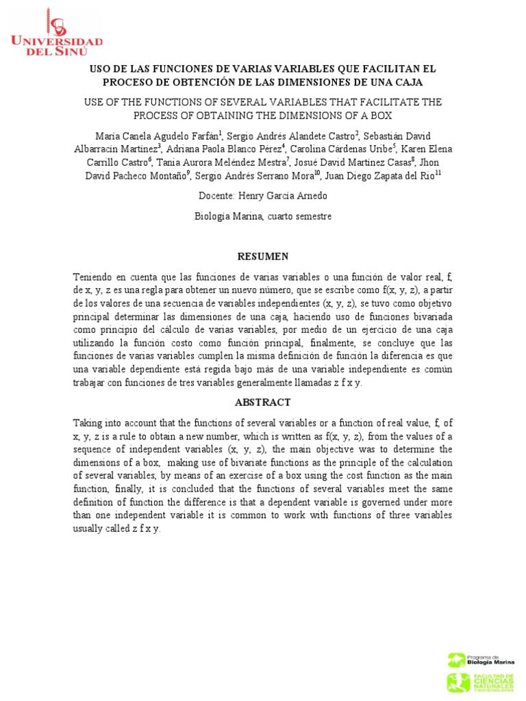 Entrega Final de Abp Cálculo Varias Variables | PDF | Geometría | Función (Matemáticas)