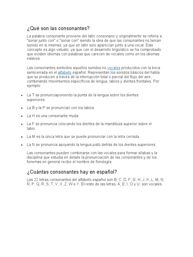 Consonantes en Español: Tipos y Sonidos | PDF | Vocal | Consonante