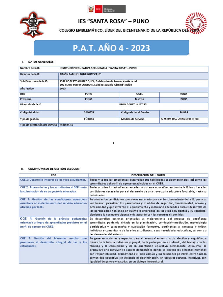 PAT 2023 IESP SANTA ROSA Validación Actividades | PDF | Enseñando | Evaluación