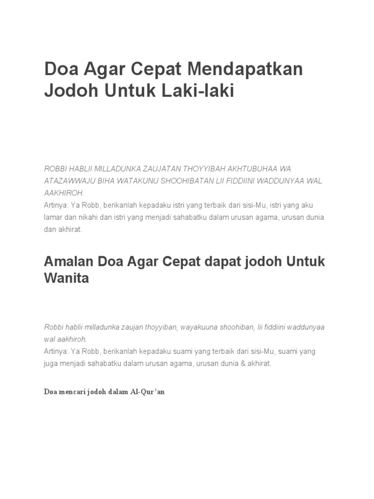 Doa Ampuh Mendapatkan Jodoh Cepat | PDF