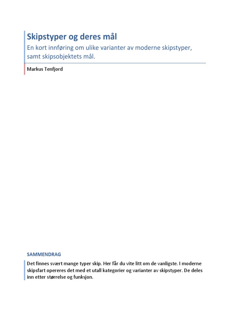 Skipstyper Og Deres Mål | PDF