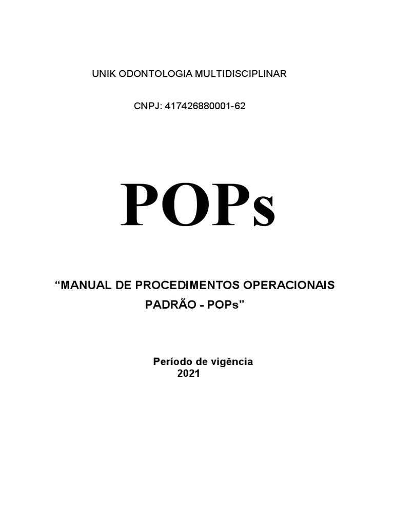 "Manual de Procedimentos Operacionais Padrão - Pops": Unik Odontologia ...