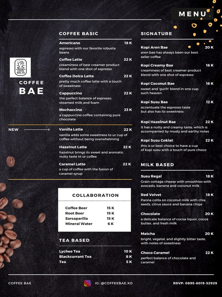 Menu Coffee Bae | PDF | Coffee | Foods
