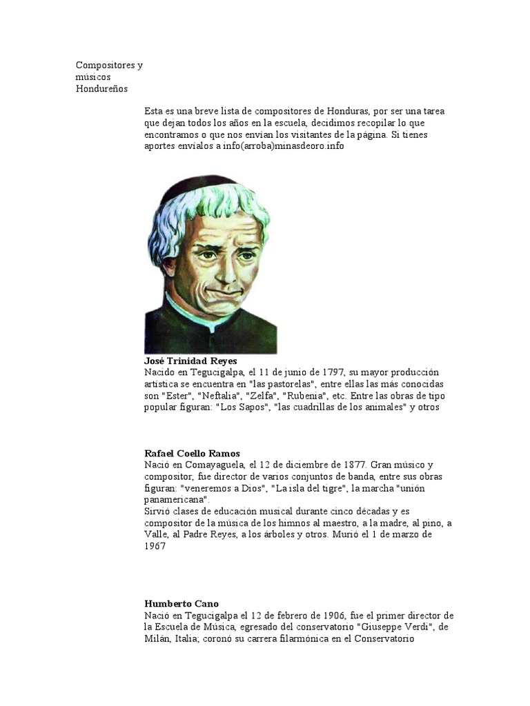 Compositores y Músicos Hondureños | PDF | Honduras
