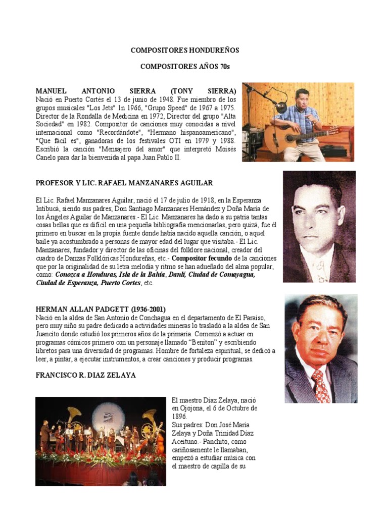 Compositores y Poetas Hondureños | PDF