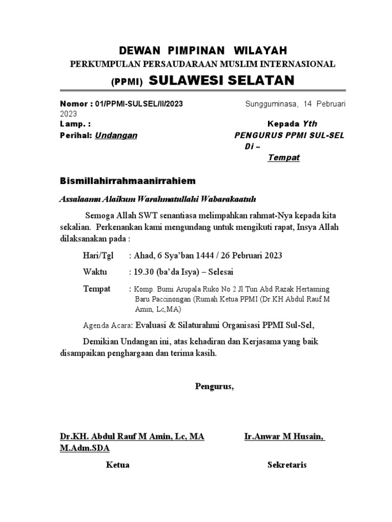 Dewan Pimpinan Wilayah Perkumpulan Persaudaraan Muslim Internasional | PDF