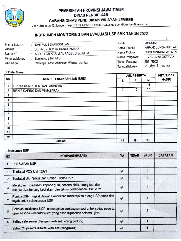 Instrumen Monev Usp | PDF