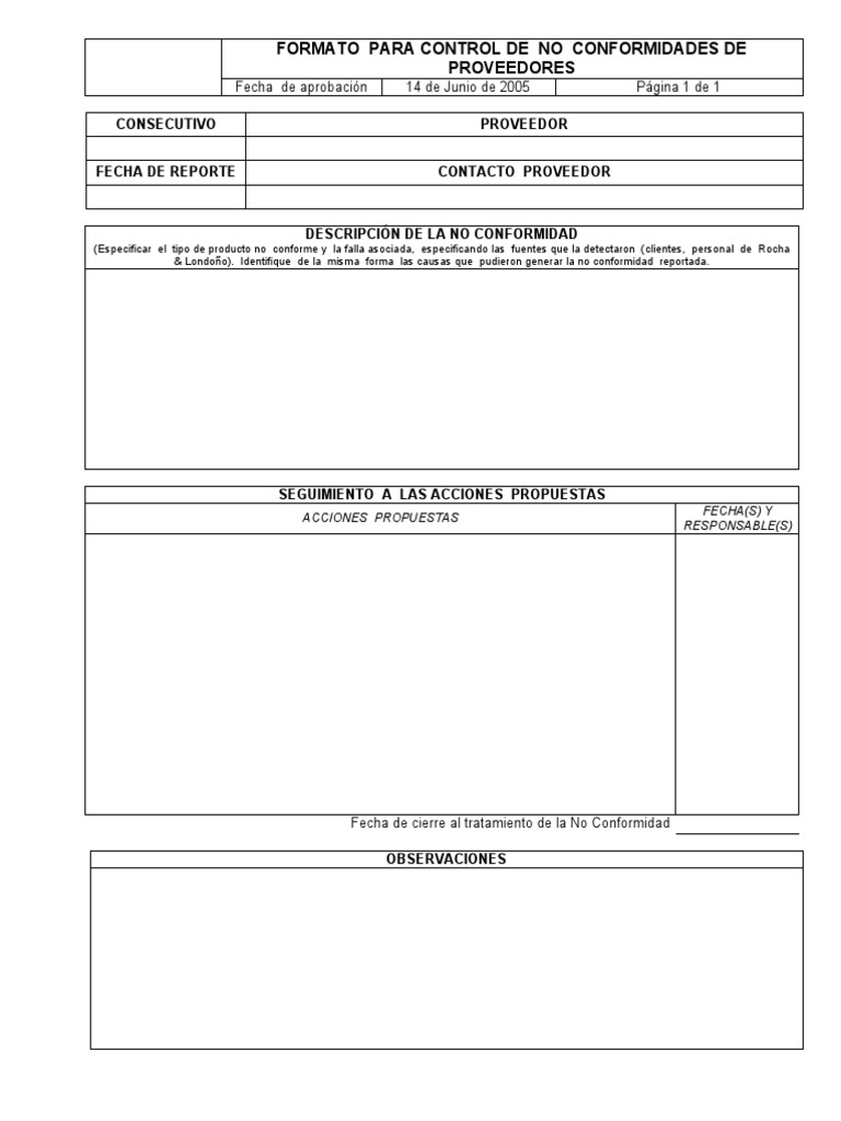 Formato De Control De No Conformidades Pdf 6806