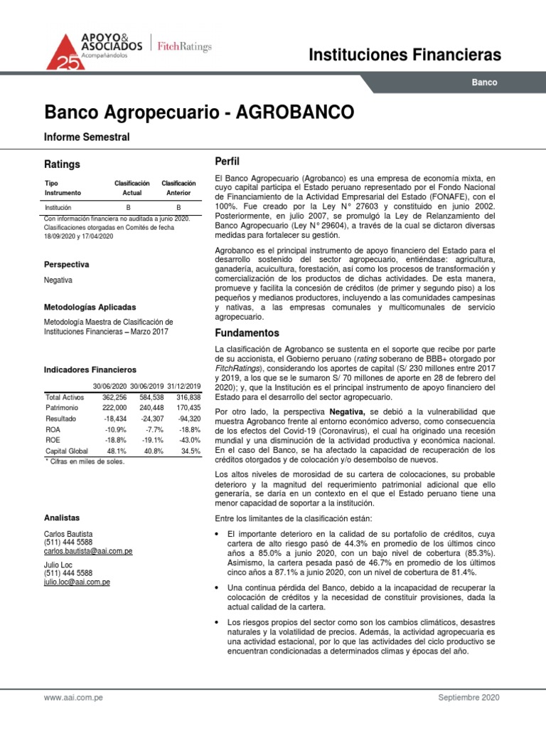 Agrobanco Jun-20 - Instituci¿n | PDF | Bancos | Perú