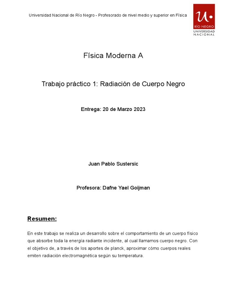 Radiacion de cuerpo negro juan pablo sustersic (3) | PDF | Espectro ...
