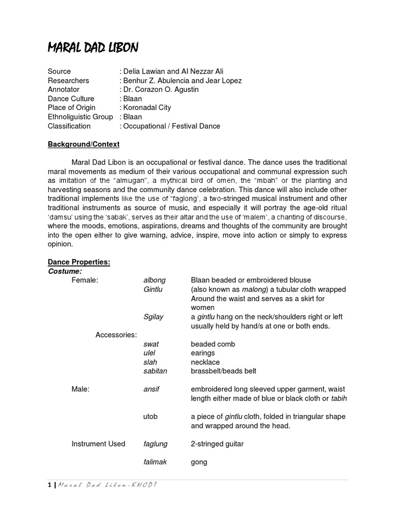 Maral Dad Libon Koronadal City | PDF | Dances | Clothing