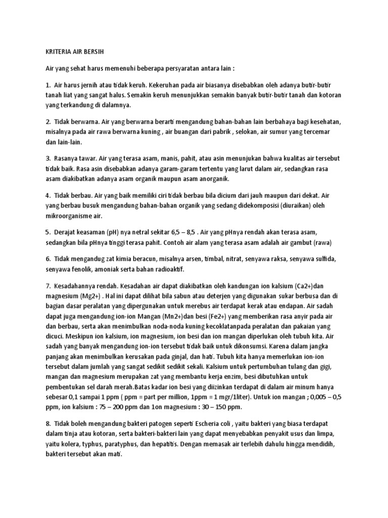Kriteria Air Bersih | PDF