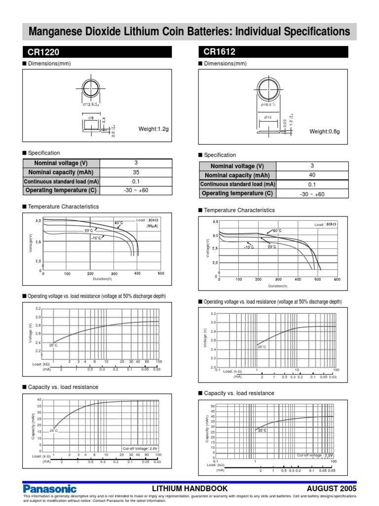 Panasonic-CR1220 CR1612 | PDF | Electrical Components | Energy Storage