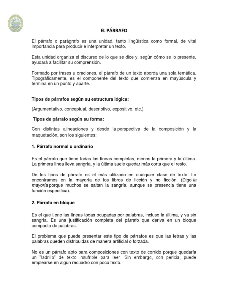 Tipos y Estructura del Párrafo | PDF | Párrafo | Escritura