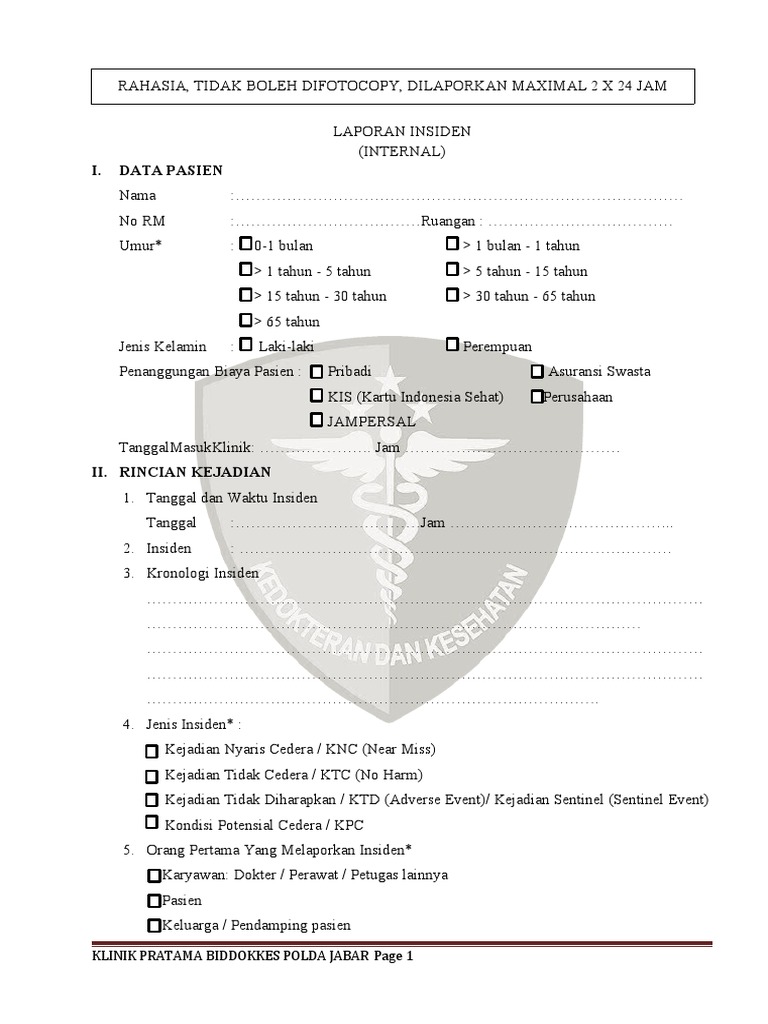 FORMULIR LAPORAN INSIDEN INTERNAL | PDF