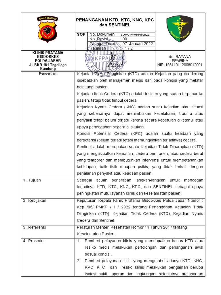 Sop Penanganan KTD, KNC, KPC, KTC Fixed | PDF