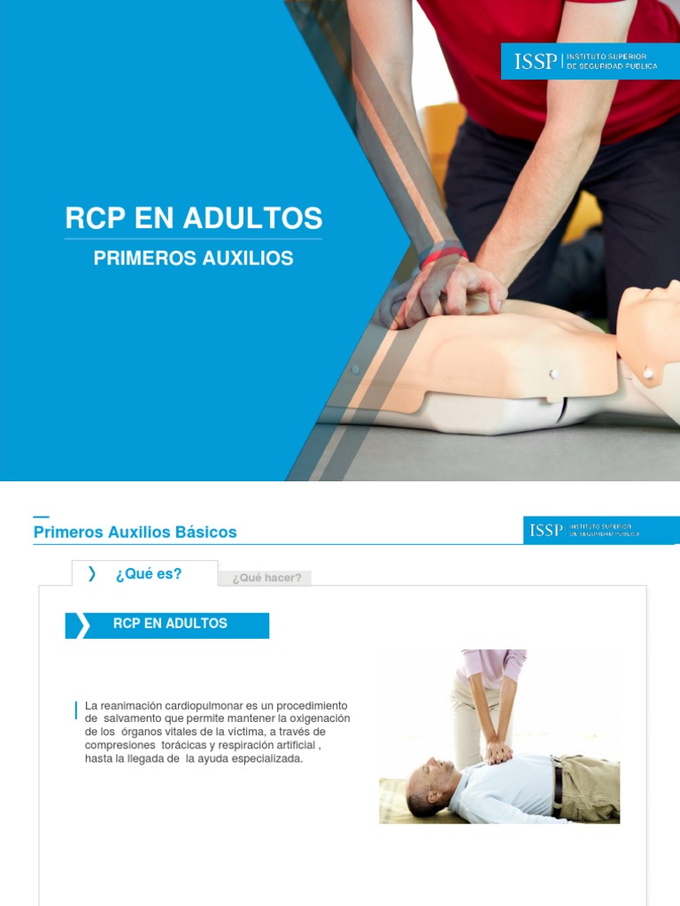 Primeros Auxilios RCP Adultos | PDF | Reanimación cardiopulmonar | Emergencias Médicas