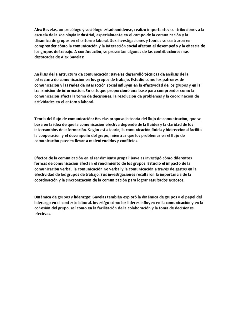 Contribuciones de Alex Bavelas a la Comunicación Grupal | PDF