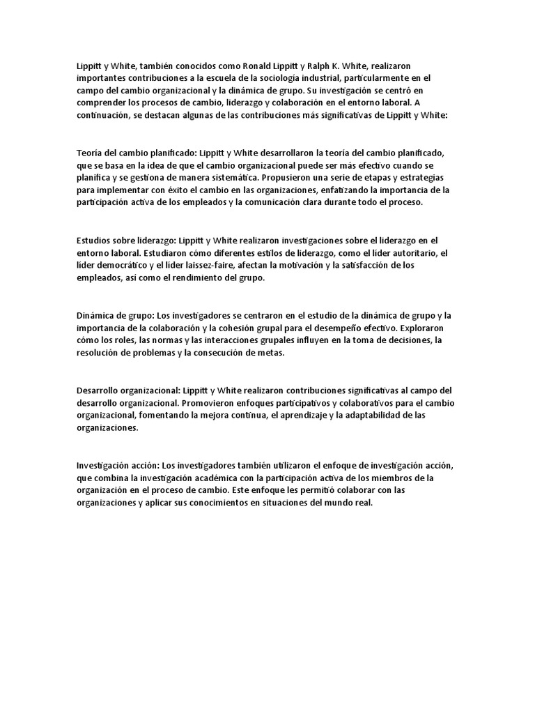 Contribuciones de Lippitt y White al Cambio Organizacional | PDF ...