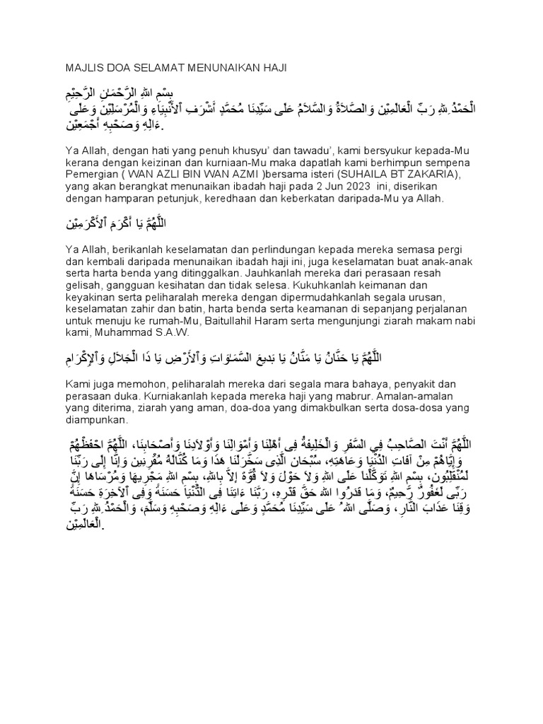 Doa Selamat Menunaikan Haji | PDF | Agama & Spiritualitas