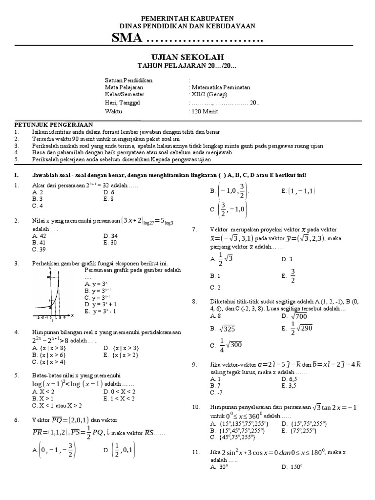 Soal US MTK Peminatan Kelas XII | PDF