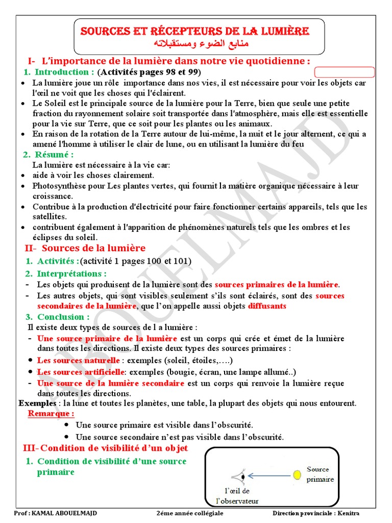 Sources et récepteurs de lumière 2AC | PDF | Lumière | Terre