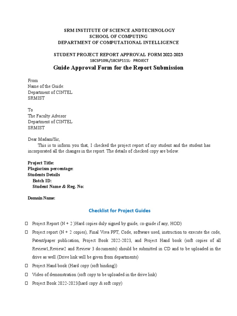 Guide Approval Form For The Report Submission | PDF