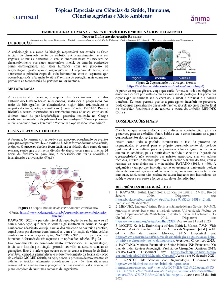 Fases Iniciais da Embriogênese Humana | PDF | Fertilização | Gravidez