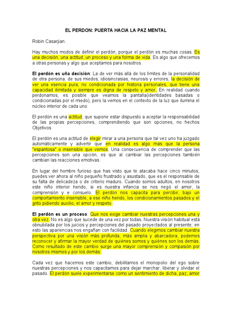 El Perdon Puerta Hacia A La Paz Mental | PDF | Amor | Perdón