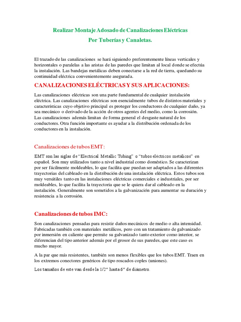Realizar Montaje Adosado de Canalizaciones Eléctricas | PDF | Ingenieria Eléctrica | Corriente ...
