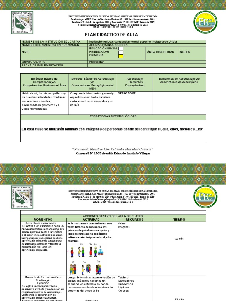 Planeación Preescolar de Ingles | PDF | Educación de la primera ...