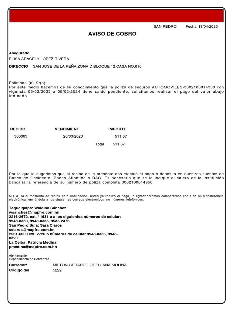 Aviso de Cobro | PDF | Finanzas y dinero