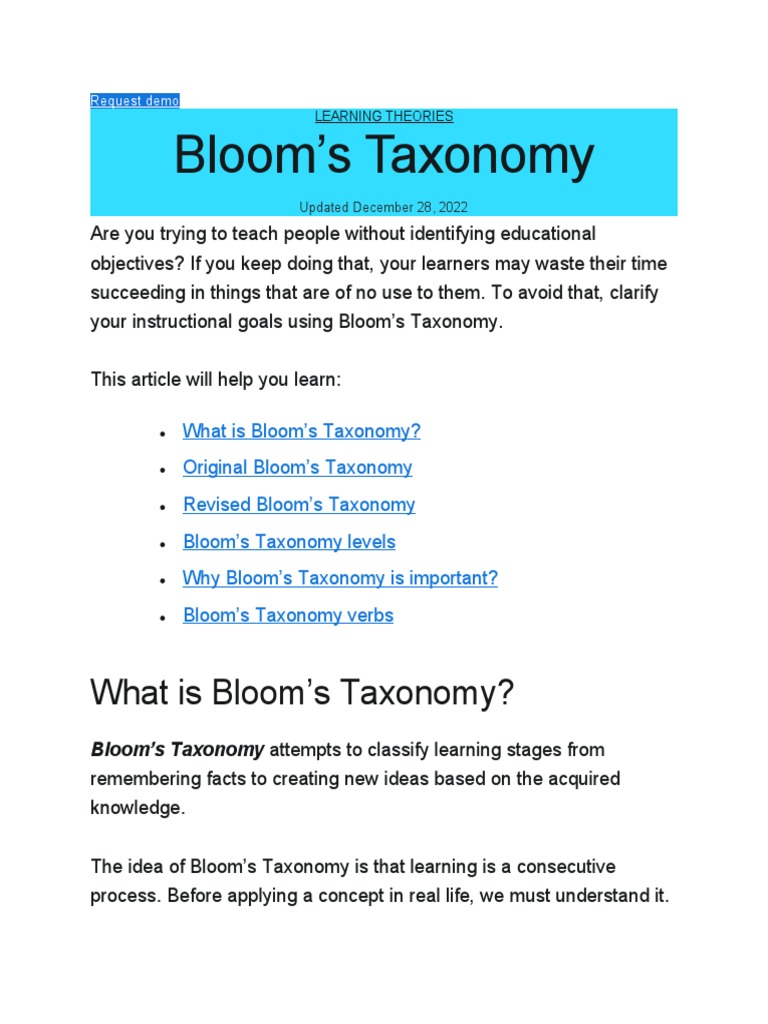 Bloom's Taxonomy | PDF | Learning | Concept
