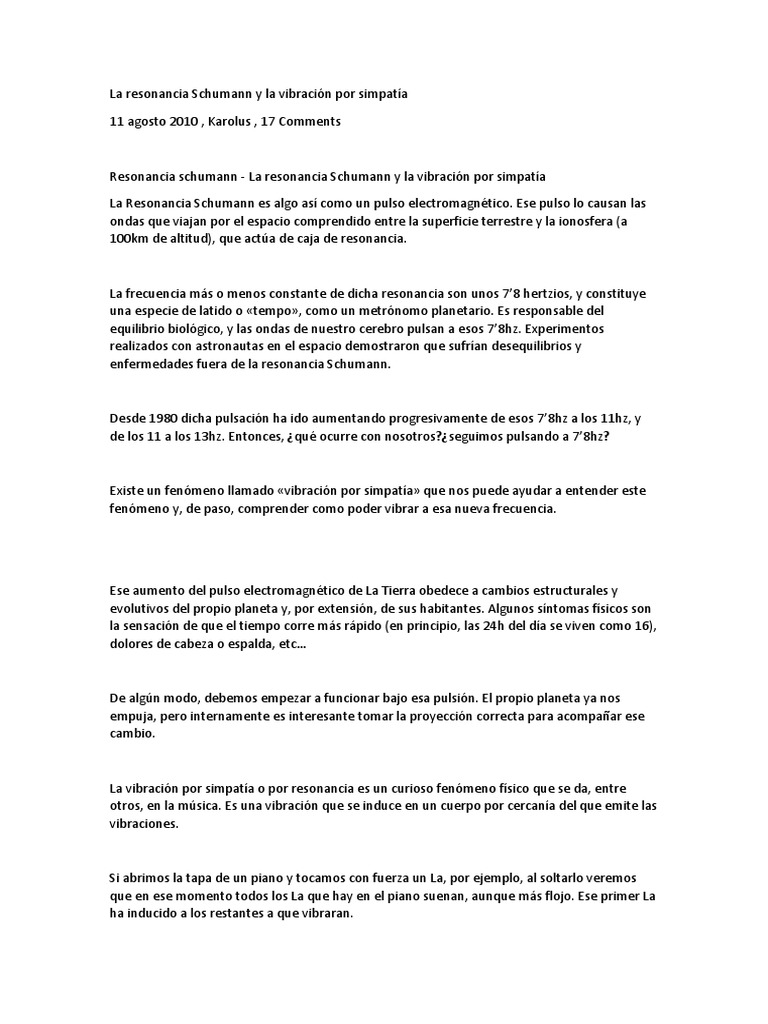 Resonancia Schumann y Vibración Simpática | PDF | Sonido | Resonancia